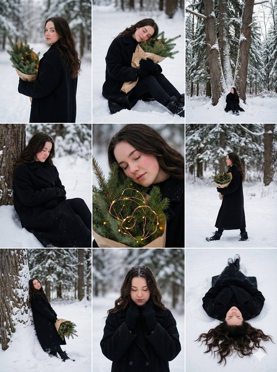 Whispers of Winter: Ethereal Portraits in a Snowy Forest - PromptGather.io